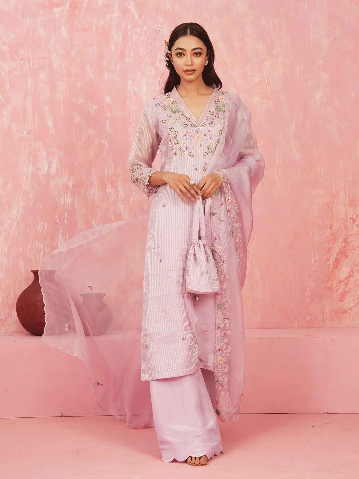 Lavender tissue kurta set with pants – SHARANYA KOLKATA